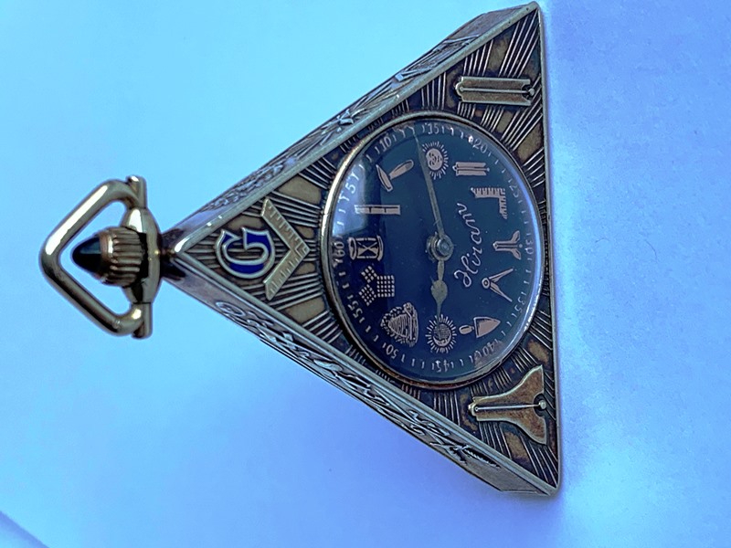 #5649 Rare limited edition 14K Gold Triangular Masonic Watch by Hiram ...